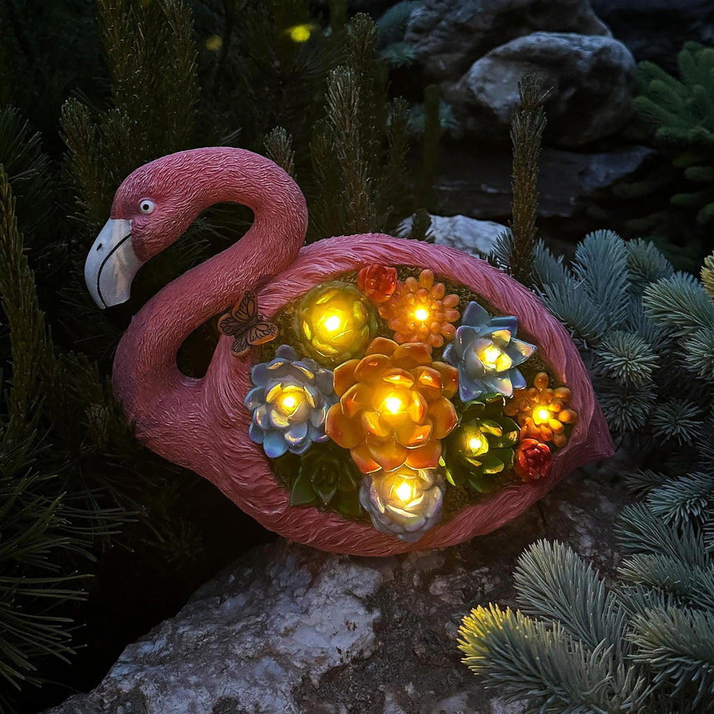 Garden Decor Flamingo Statue - Solar Outdoor 9 Inch Width Solar Figuri ...