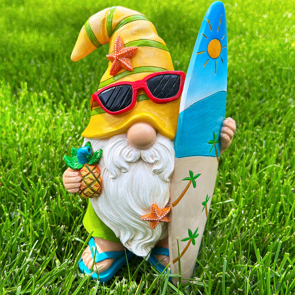 Garden Gnome - Surfer Gnome Figurine - 9.1 Inch Tall Funny Lawn Statue ...